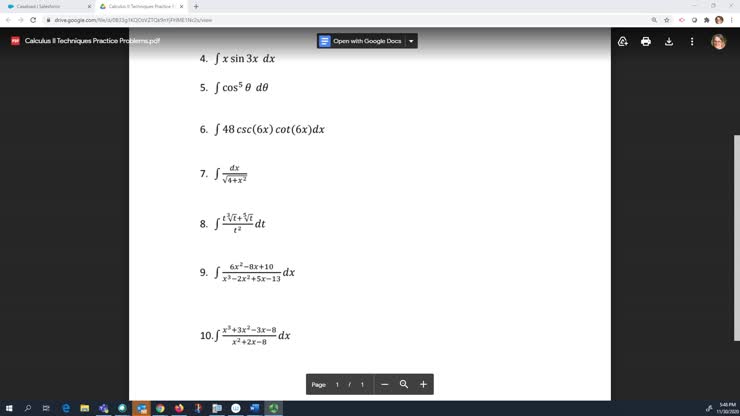 Calculus 2; Cumulative review; Integration Techniques; Q8