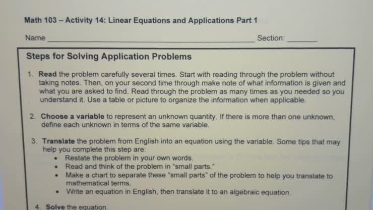 Math 103 Linear Equations and Applications Part 1