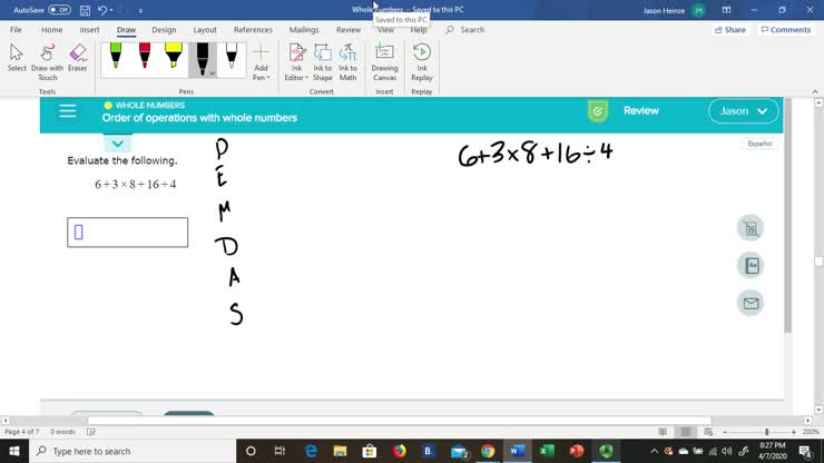 Order of operations with whole numbers