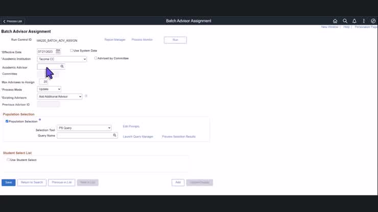 PS Query - Batch Advisor Assignment