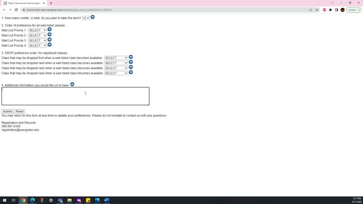 Waitlist Preference Form