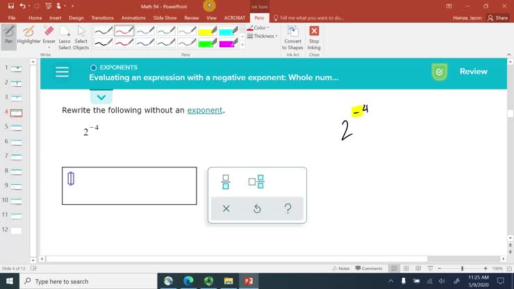 Evaluating an expression with a negative exponent: Whole number base
