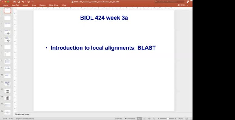 Bioinformatics lecture week 3: Introduction to BLAST
