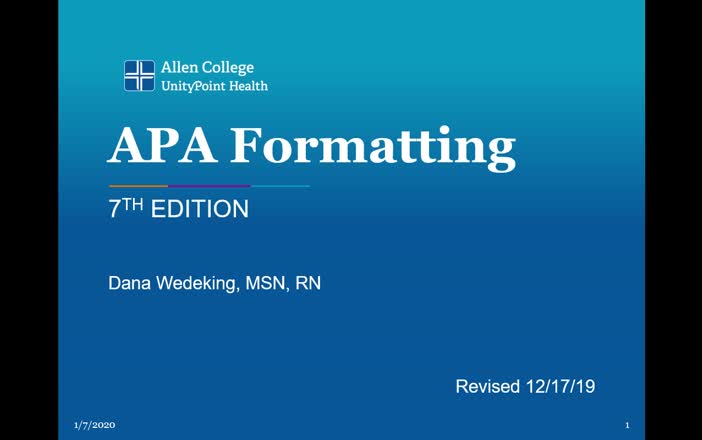 APA Formatting, 7th Ed.