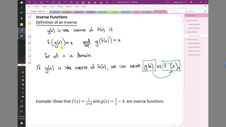 Definition of Inverse Functions