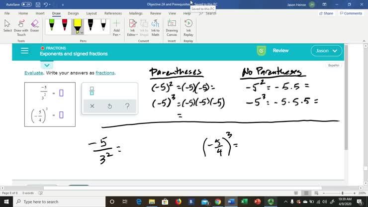 Exponents and signed fractions