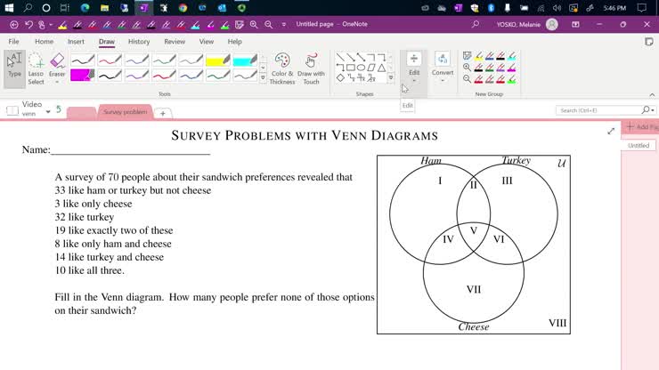 Survey Problem with a Venn Diagram