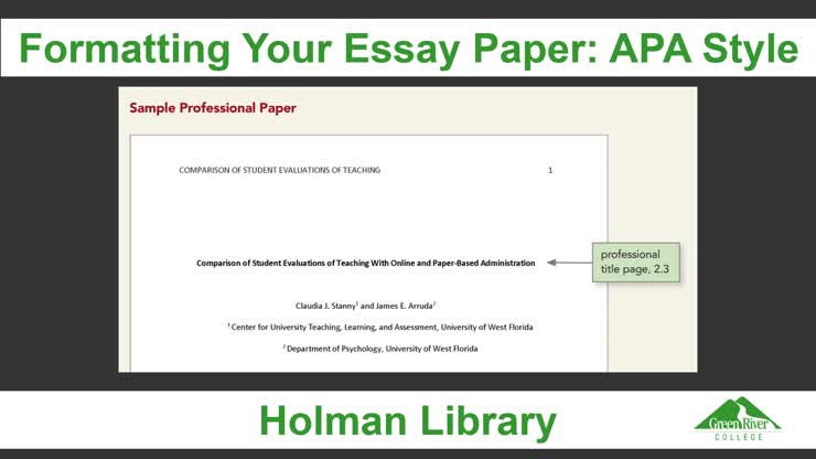 Formatting Your Essay Paper: APA Style