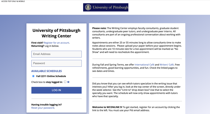 Book Online Appt and Use Online Tutoring at Pitt Writing Center