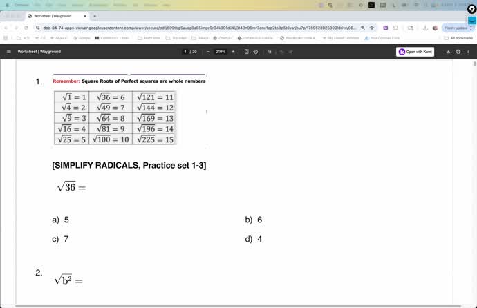 Week 6, Pt. 1: Simplify radicals and the Pythagorean Theorem