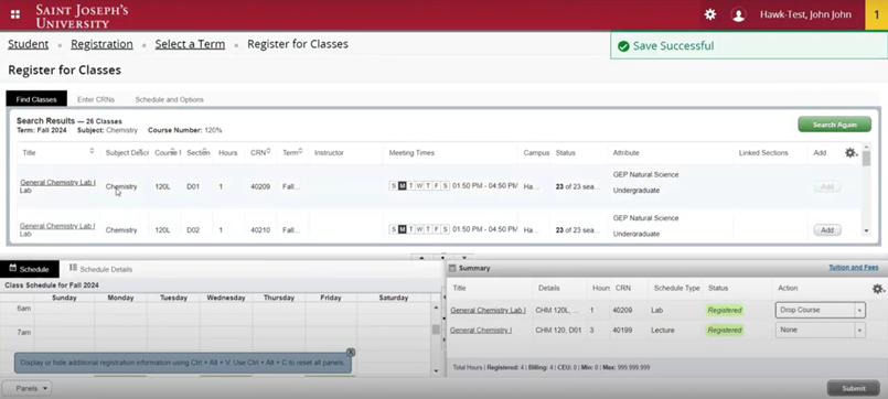 Register for or Change Science Lecture and Lab Sections