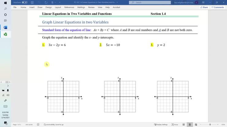 Lesson 1.4 Linear Equations