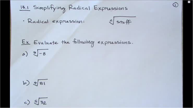 13.1 Simplifying Radicals