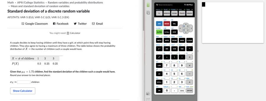 Mean and SD of discrete Prob Dist on Calculator