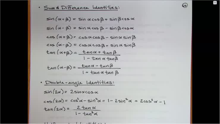Sum & Difference, Double-Angle, and Half-Angle Identities