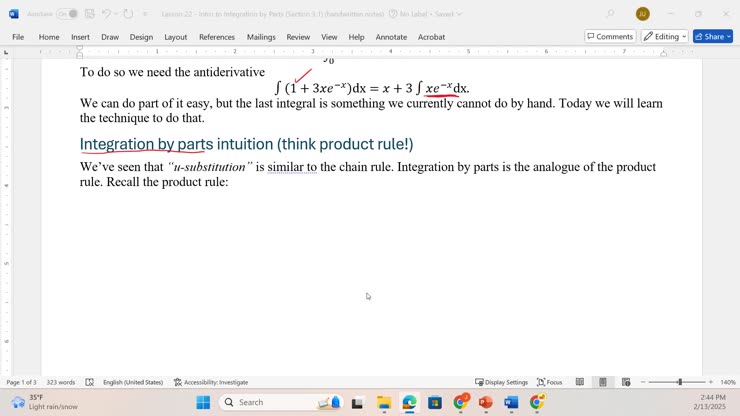 Calc 2: February 14, 2025 - Introduction to Integration by Parts