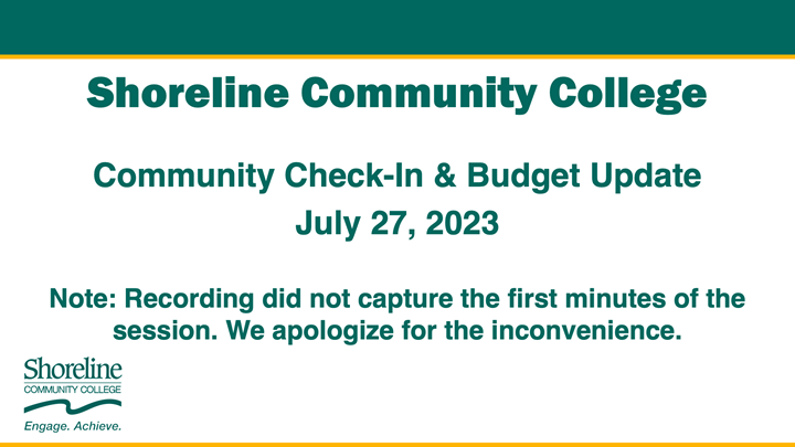 Community Check-In/Budget Update - July 27, 2023