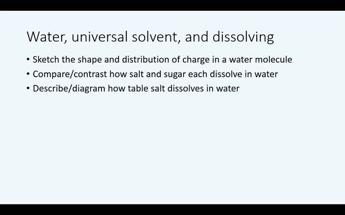 Water, universal solvent, dissolving