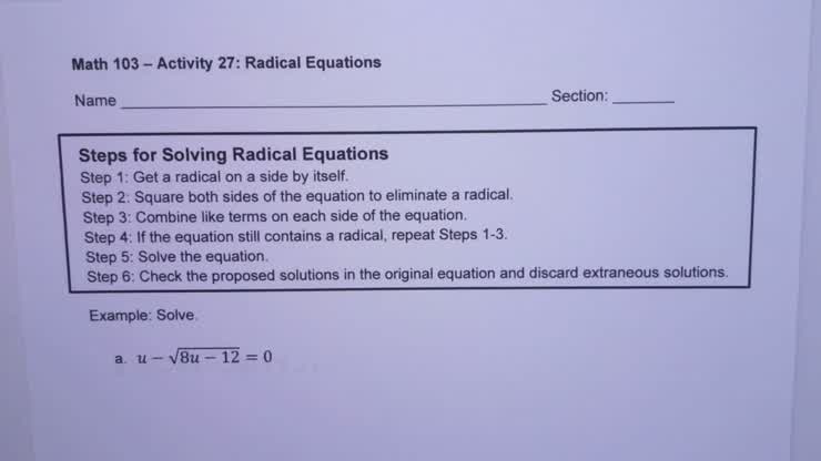 Math 103 Radical Equations