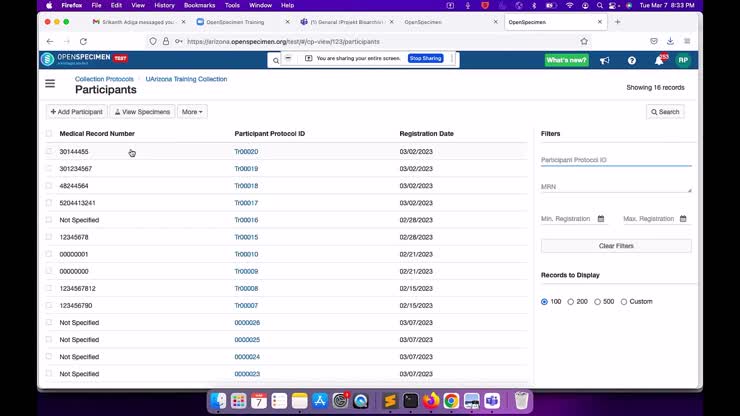 OpenSpecimen Training - Session 05