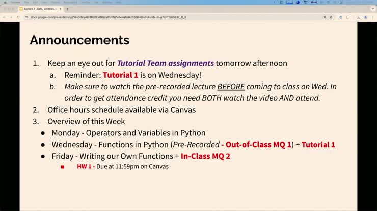 Monday - Lecture 3 - Data Types, Operators, and Variables