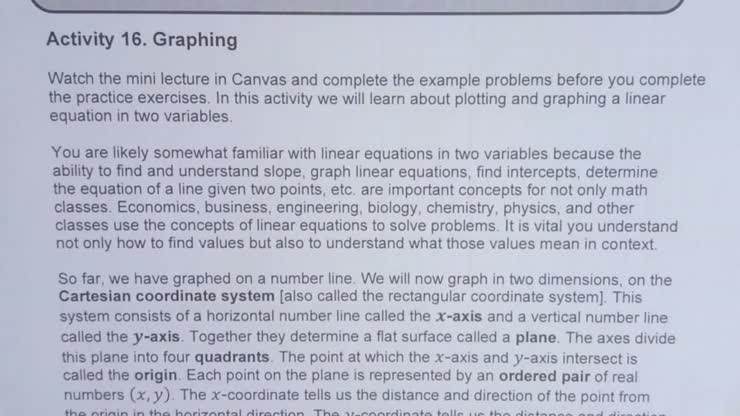 Math 100 - Activity 16 - Graphing