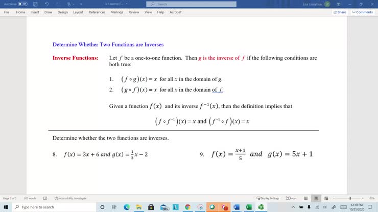Lesson 3.1: Obj 3 Inverse Functions