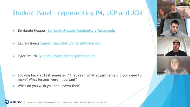 Student Panel (Initial comments and “What do you wish you had known ...