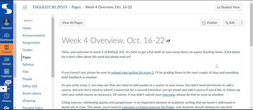 ENGL 101 Week 4 Overview SSC F23