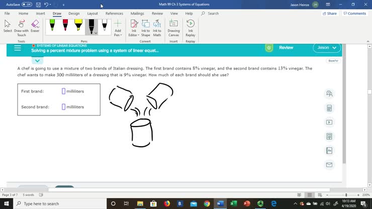 Solving a percent mixture problem using a system of linear equations