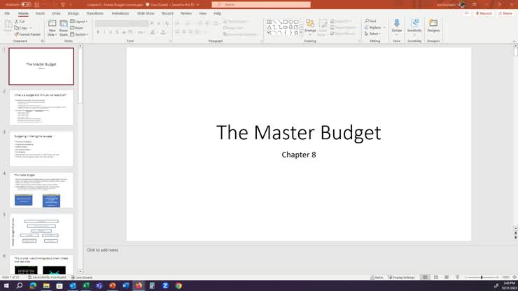 Chapter 8 Lecture - The Master Budget