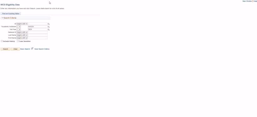 Verifying WCG Eligibility View