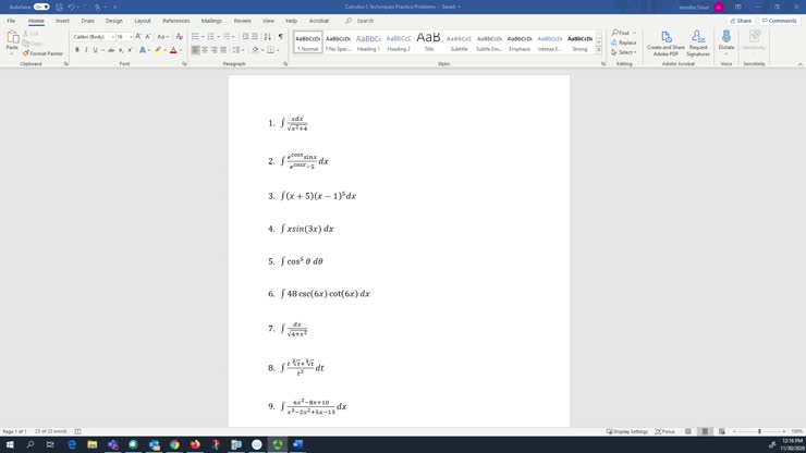 Calculus 2: Cumulative Review -- Integration Techniques; Q1